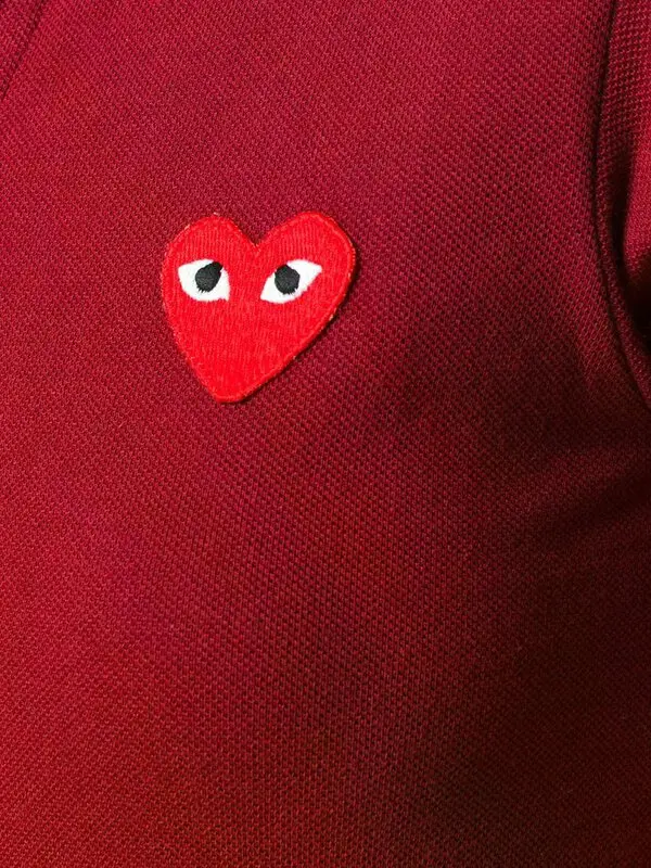 Play Comme Des Garcon Logo Embroidered Cropped Polo Shirt - Red