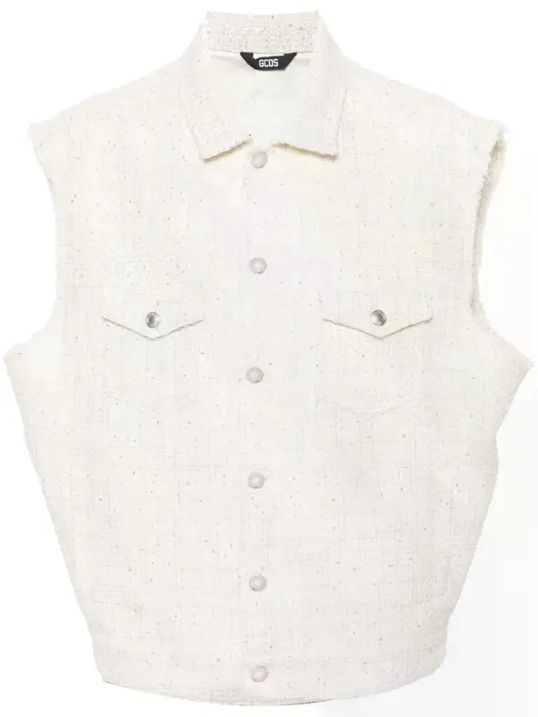 Gcds Sequin-embellished Tweed Gilet - Neutrals
