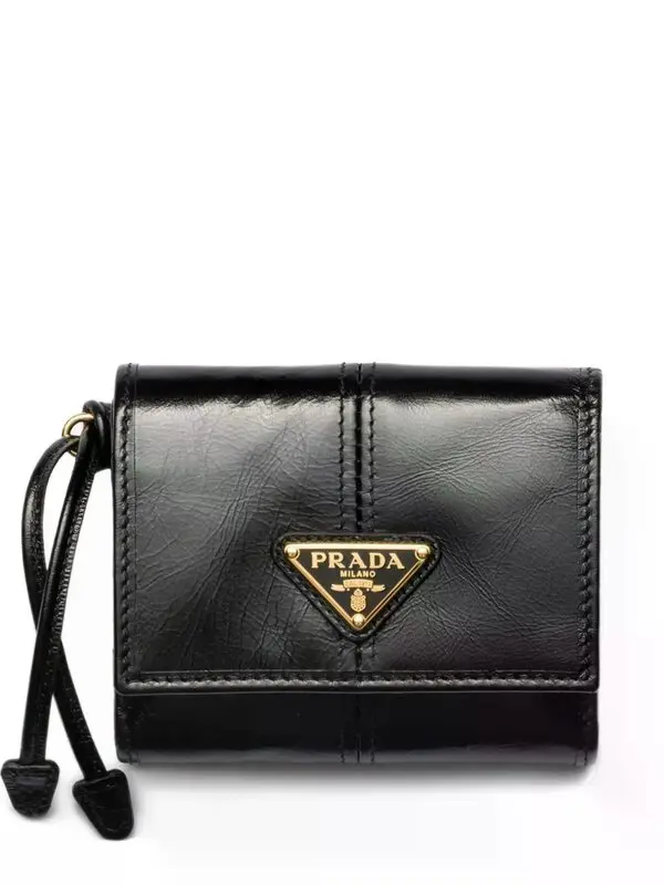 Prada Triangular-logo Leather Wallet - Black
