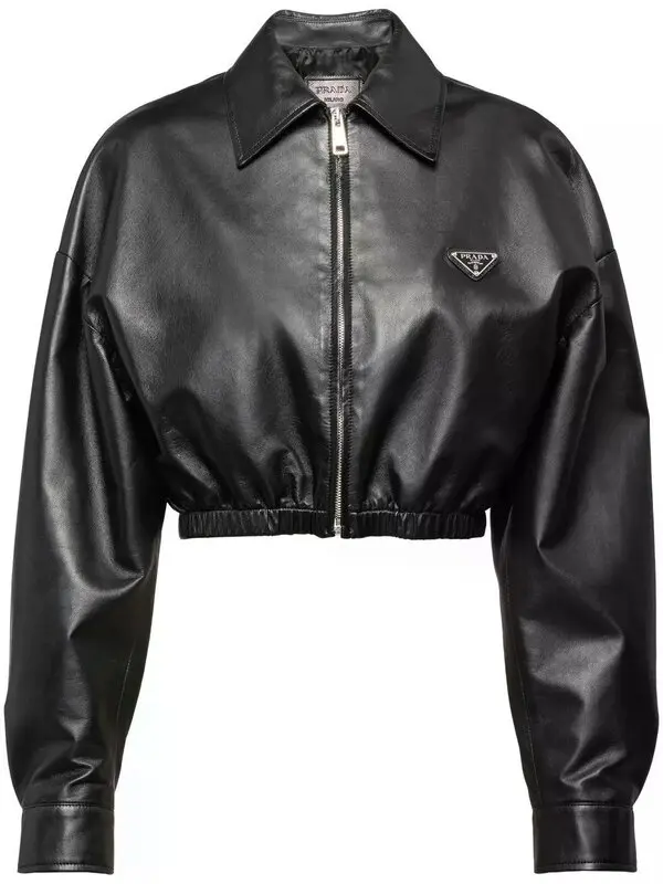 Prada Leather Jacket With Enamelled Triangle Logo - Black