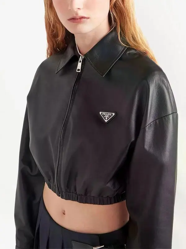 Prada Leather Jacket With Enamelled Triangle Logo