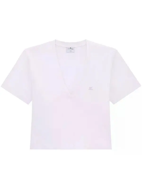 COURREGES Logo-appliqué Cropped T-shirt