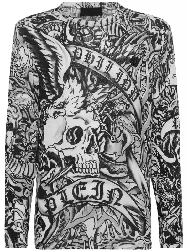 Philipp Plein Tattoo-print Cashmere Sweatshirt - Black