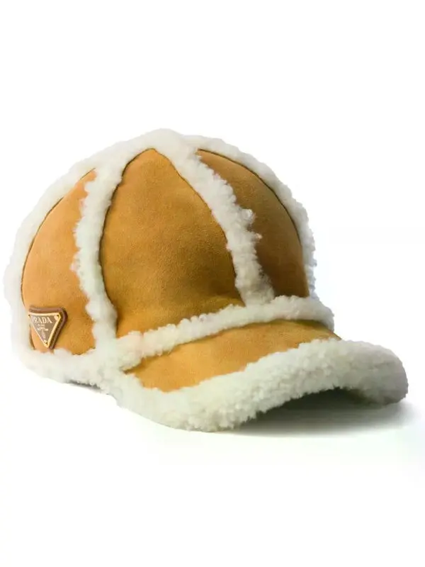 Prada Suede Shearling Baseball Cap - Neutrals