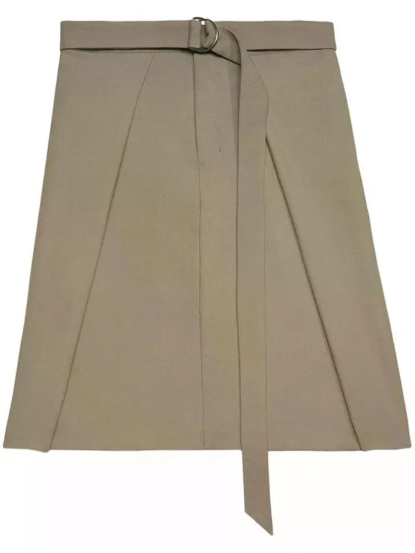 AMI Paris Belted Wool Midi Skirt - Neutrals