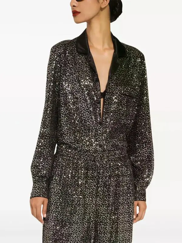 Dolce & Gabbana Satin-collar Sequin-embellished Shirt