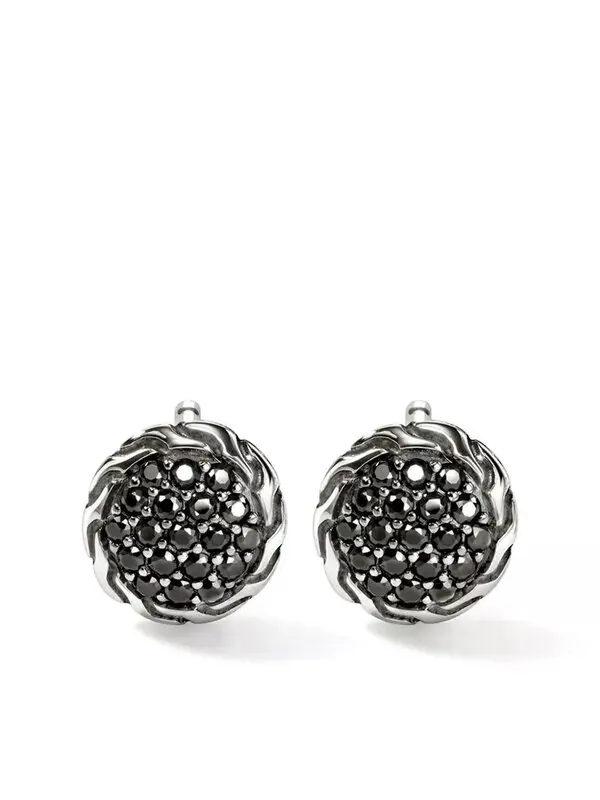 John Hardy Carved Chain Sapphire Stud Earrings - Silver