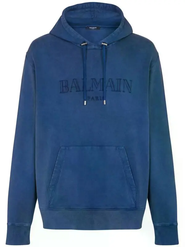 Balmain Embroidered-logo Hoodie - Blue