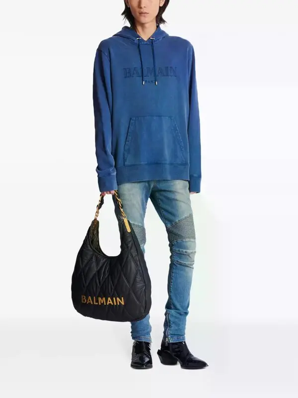 Balmain Embroidered-logo Hoodie - Blue