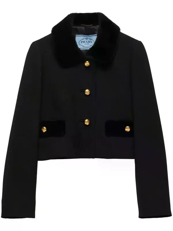 Prada Single-breasted Jacket With Shearling Trim - Black