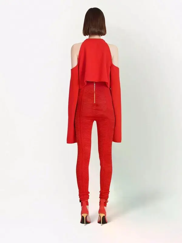 Balmain High-waisted Sheer Knitted Leggings