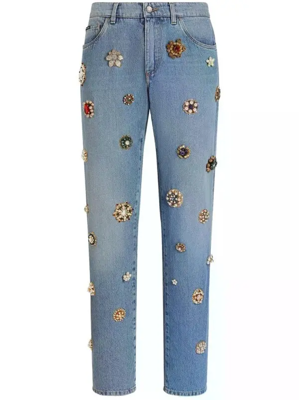 Dolce & Gabbana Crystal-embellished Straight-leg Jeans