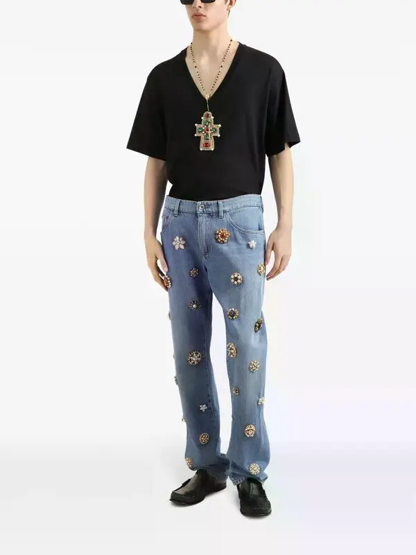 Dolce & Gabbana Crystal-embellished Straight-leg Jeans