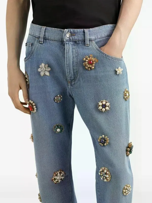 Dolce & Gabbana Crystal-embellished Straight-leg Jeans