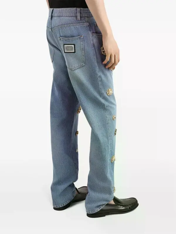 Dolce & Gabbana Crystal-embellished Straight-leg Jeans