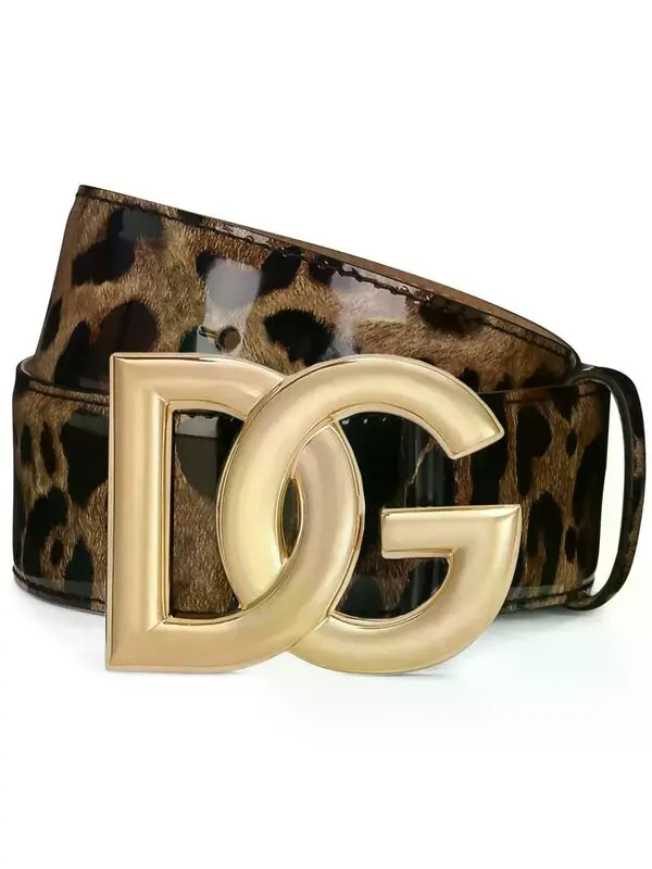 Dolce & Gabbana Leopard-print Belt With Dg Logo - Brown