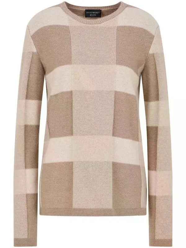 Emporio Armani Icon Checked Virgin Wool-cashmere Blend Sweater