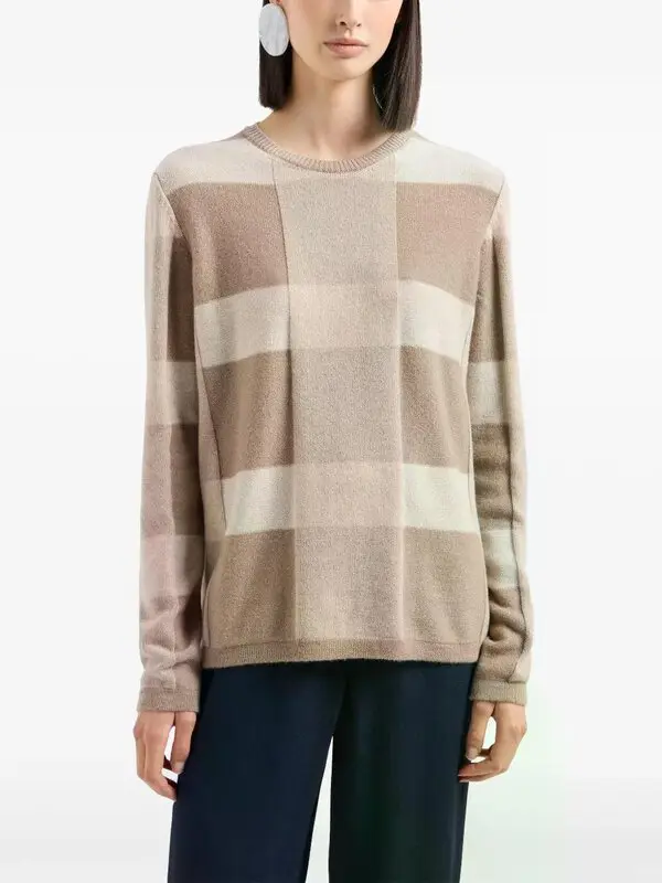 Emporio Armani Icon Checked Virgin Wool-cashmere Blend Sweater
