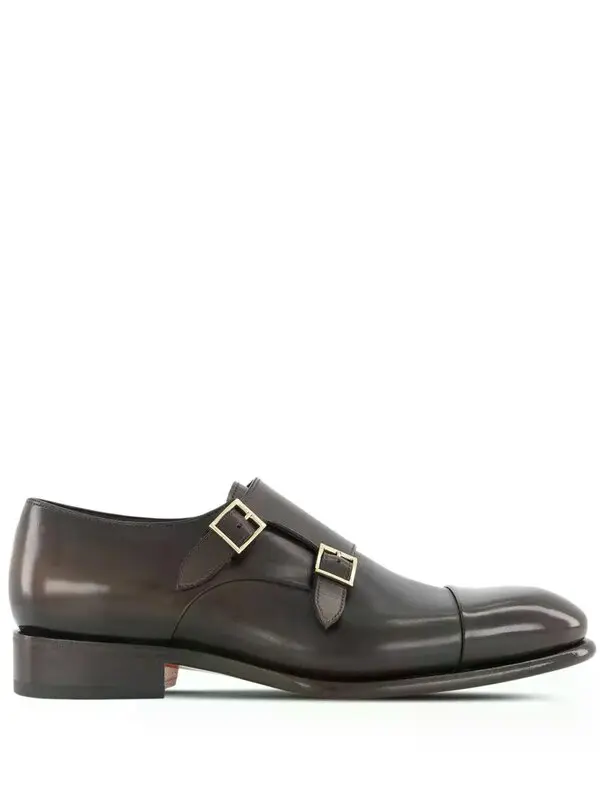 Santoni Calf Leather Monk Strap Shoes