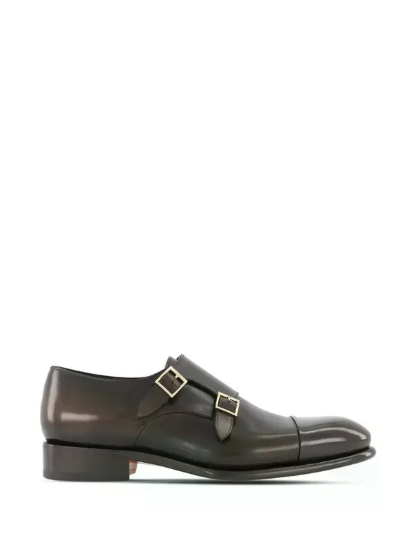 Santoni Calf Leather Monk Strap Shoes