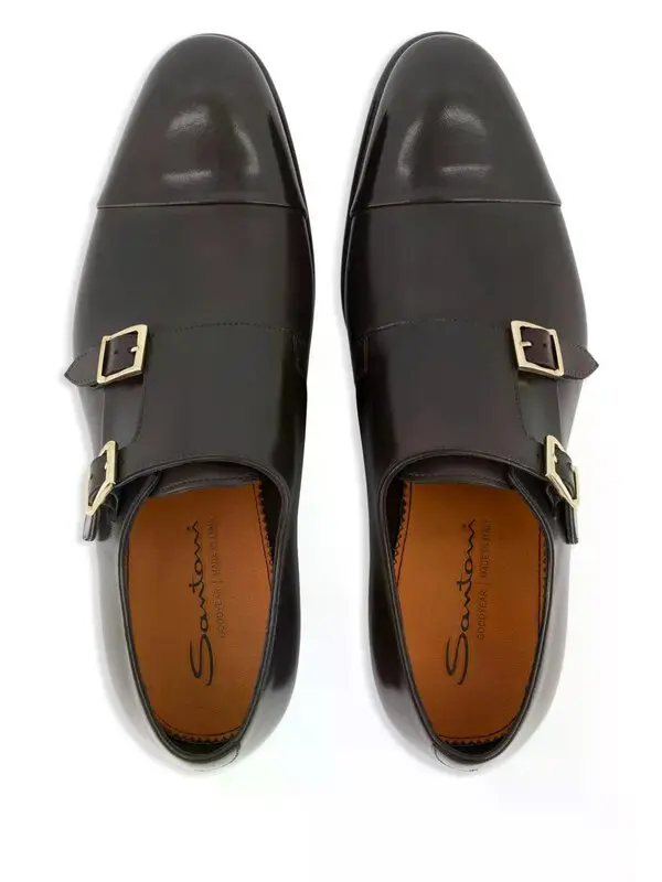 Santoni Calf Leather Monk Strap Shoes