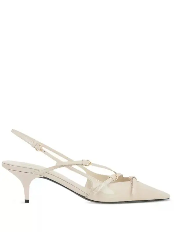 Miu Miu Buckled Patent Slingback Pumps - Neutrals