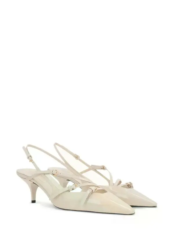 Miu Miu Buckled Patent Slingback Pumps - Neutrals