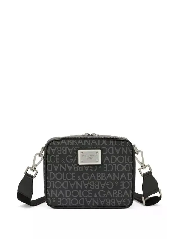 Dolce & Gabbana Monogram Pattern Shoulder Bag With Logo Plaque - Black