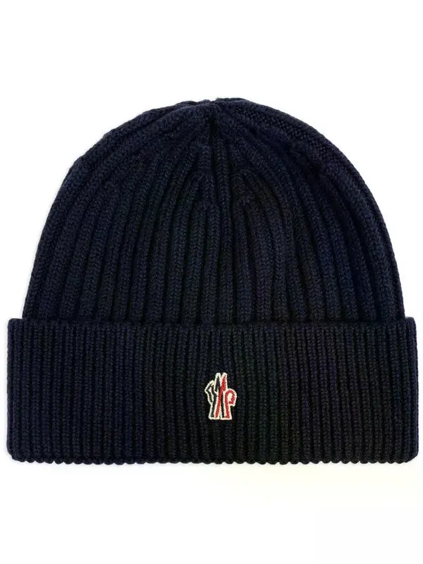 Moncler Logo Embroidered Beanie - Blue