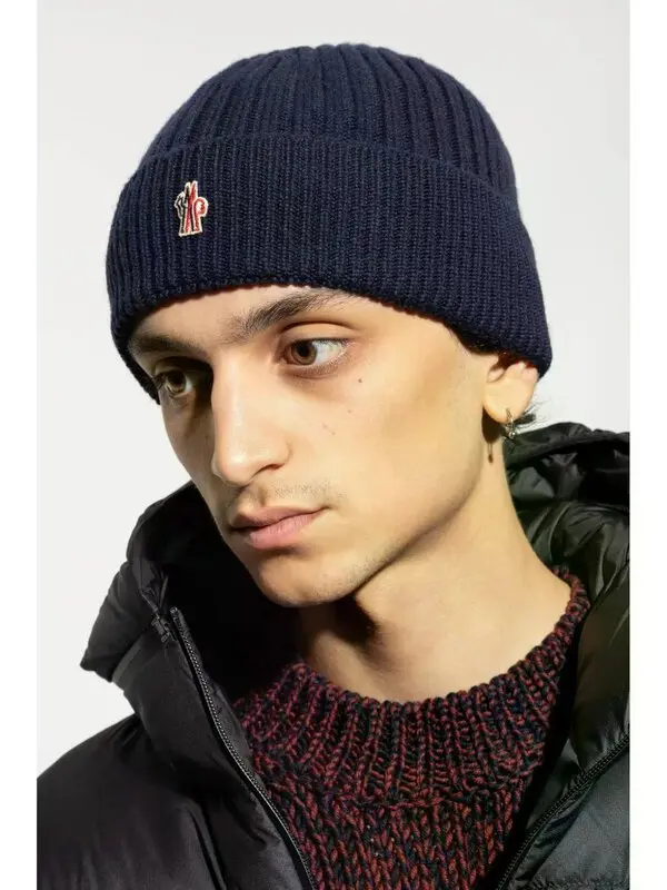 Moncler Logo Embroidered Beanie - Blue