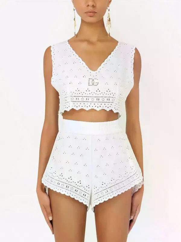 Dolce & Gabbana Embroidered Linen Crop Top