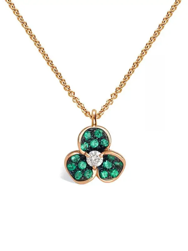 LEO PIZZO 18kt Rose Gold Candy Flora Diamond And Emerald Pendant Necklace - Pink