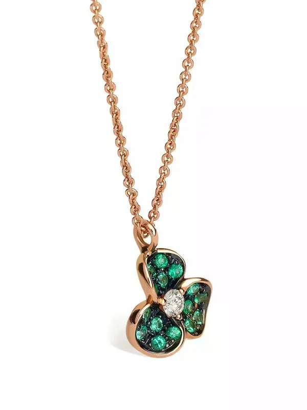 LEO PIZZO 18kt Rose Gold Diamond And Emerald Pendant Necklace