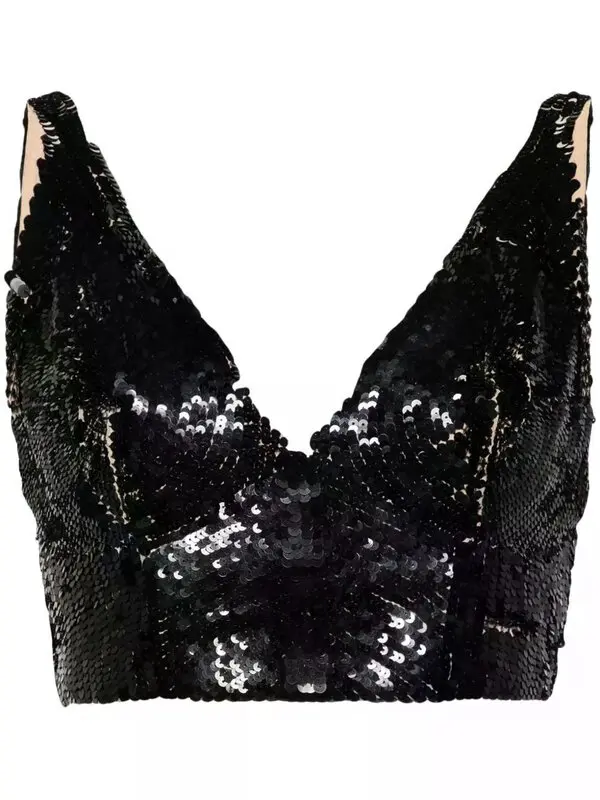 P.a.r.o.s.h Sequin Embellished Crop Top - Black