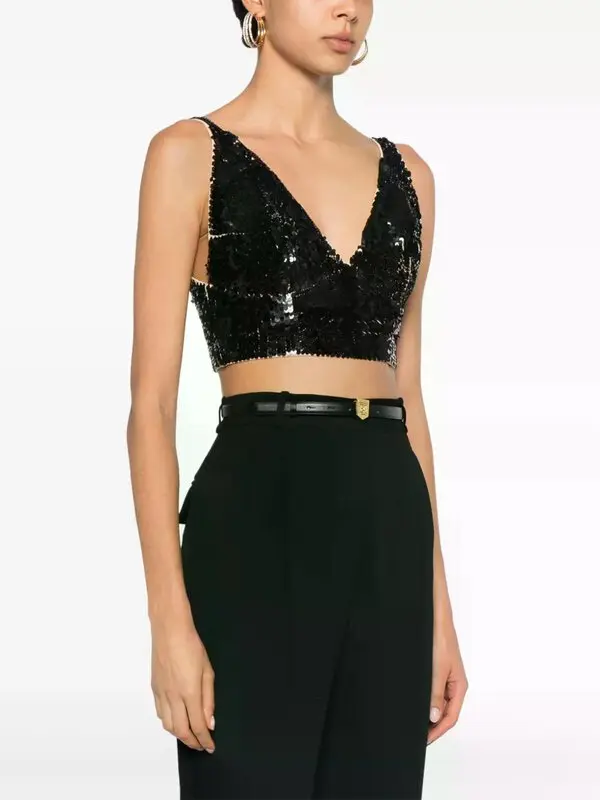P.a.r.o.s.h Sequin Embellished Crop Top - Black