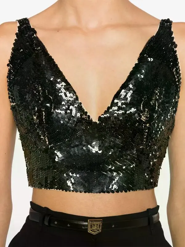 P.a.r.o.s.h Sequin Embellished Crop Top - Black