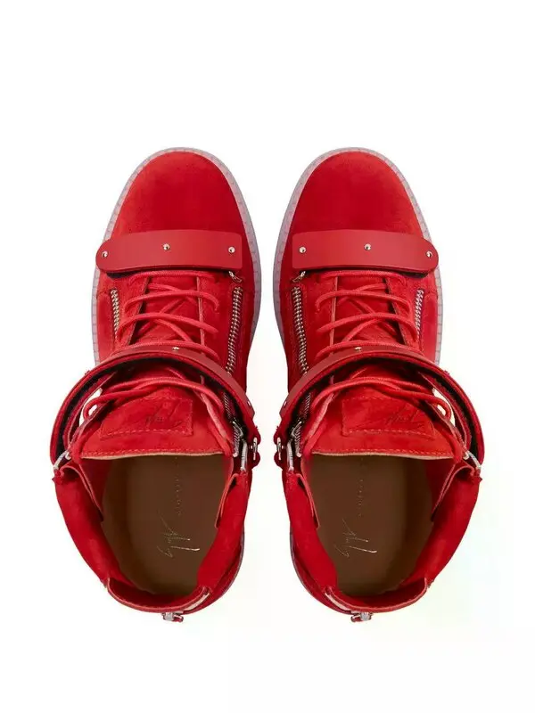 GIUSEPPE ZANOTTI Coby Velour Double-straps Mid-top Sneakers - Red