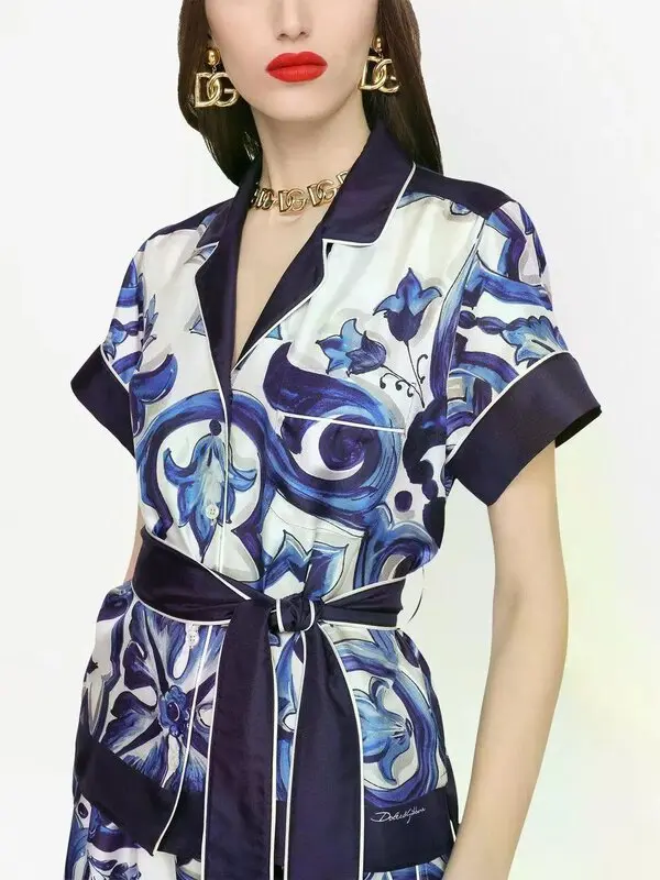 Dolce & Gabbana Majolica-print Belted Shirt