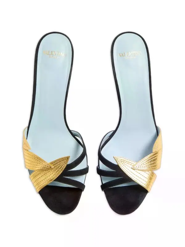 Valentino Garavani Suede Leaf Motif Slide Sandals