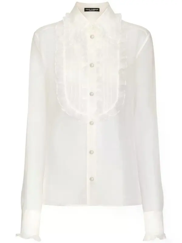 Dolce & Gabbana Ruffled Sheer Cotton Blouse