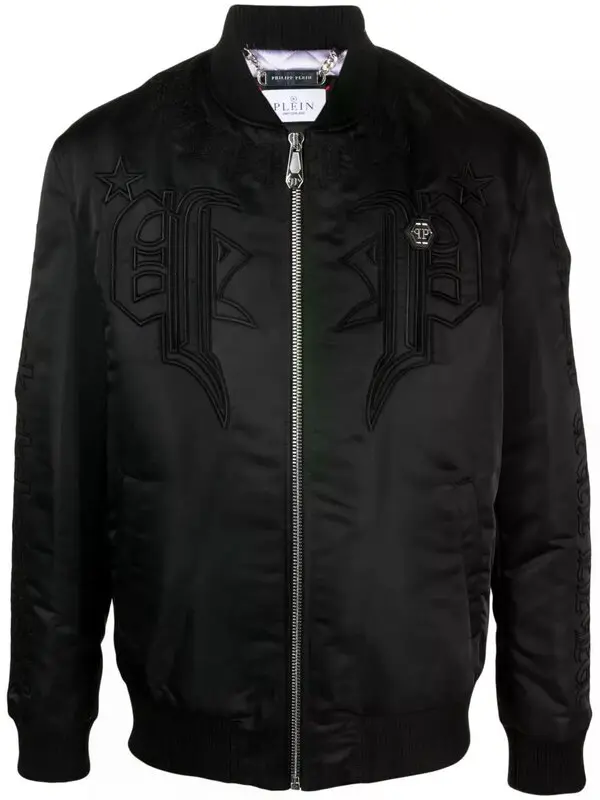 Philipp Plein Logo-embroidered Satin Bomber Jacket