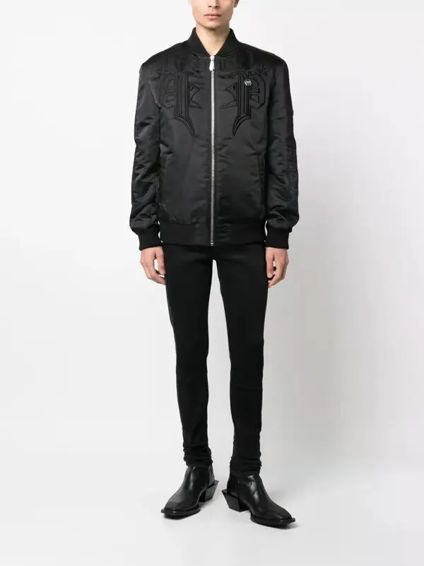 Philipp Plein Logo-embroidered Satin Bomber Jacket