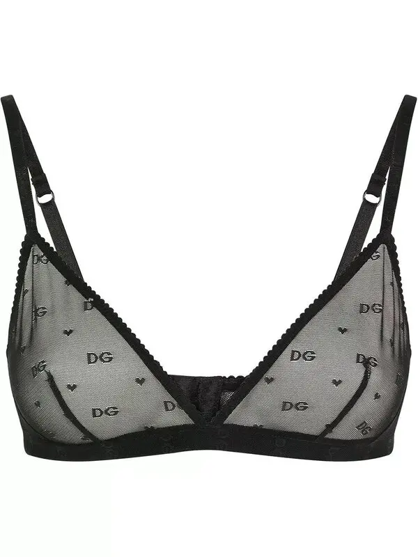 Dolce & Gabbana Jacquard Tulle Triangle Bra - Black
