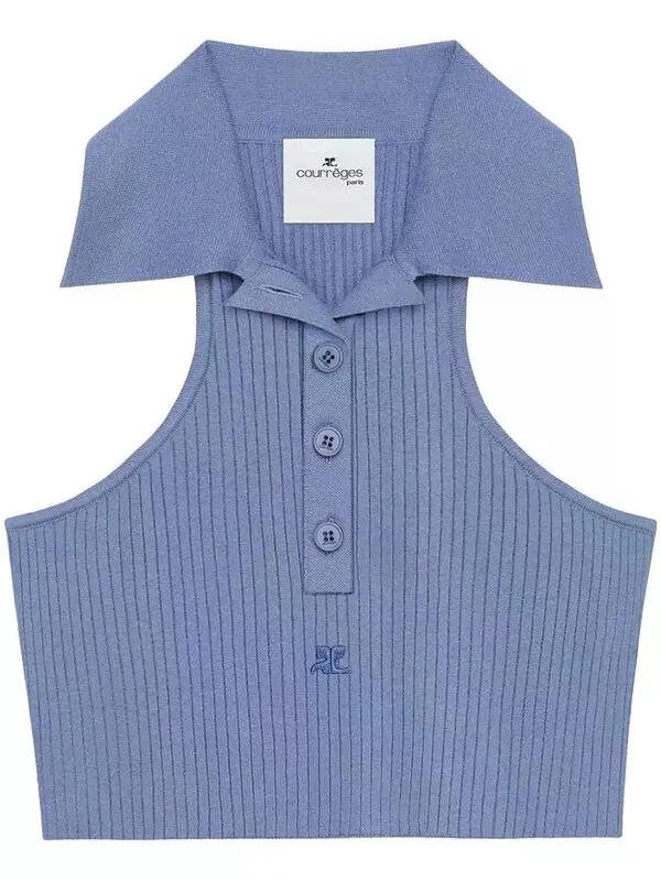 COURREGES Polo Crop Top - Blue
