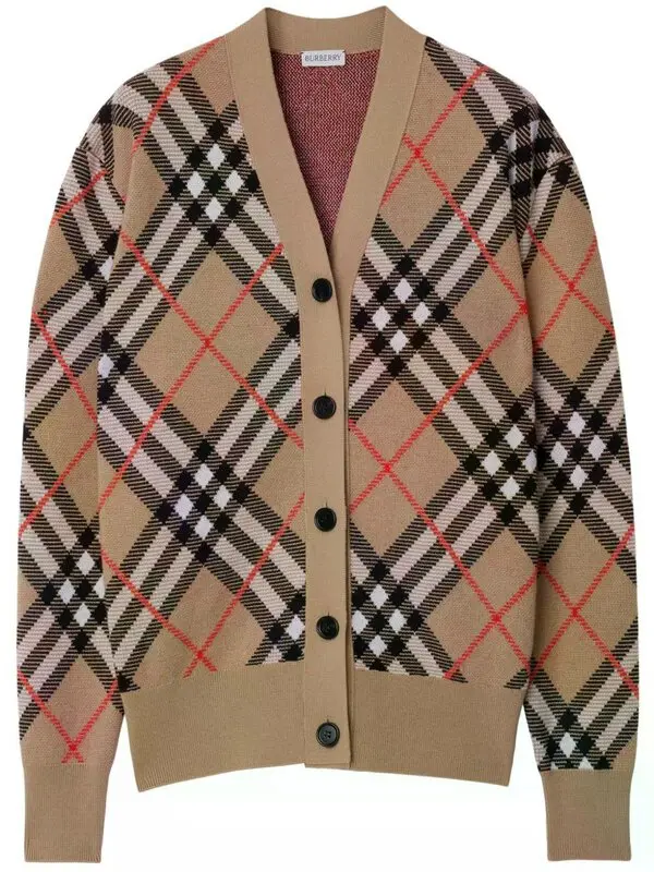 Burberry Checked Cardigan - Brown