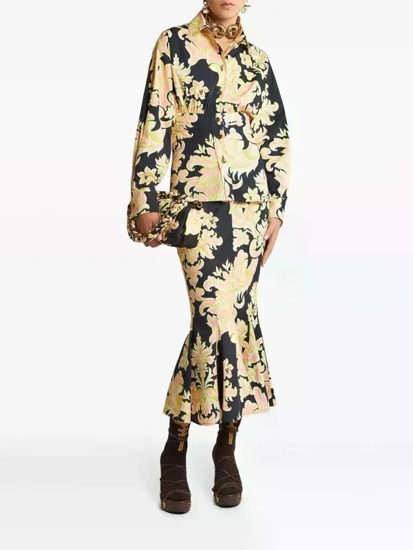 Etro Abstract-print Cotton Midi Skirt