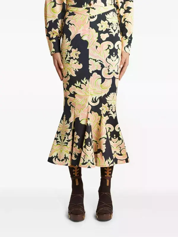 Etro Abstract-print Cotton Midi Skirt