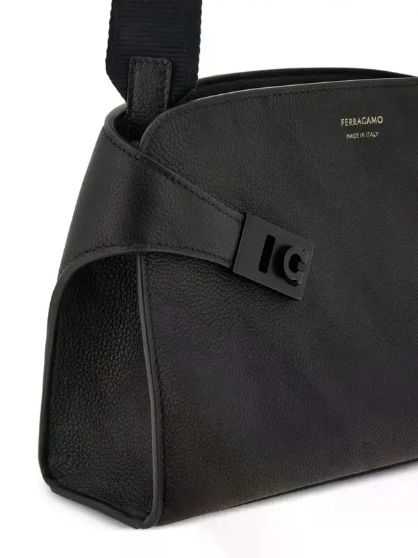 FERRAGAMO Hammered Calfskin Leather Hug Messenger Bag - Black
