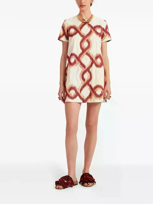 La DoubleJ Geometric-print Mini Swing Dress - Neutrals