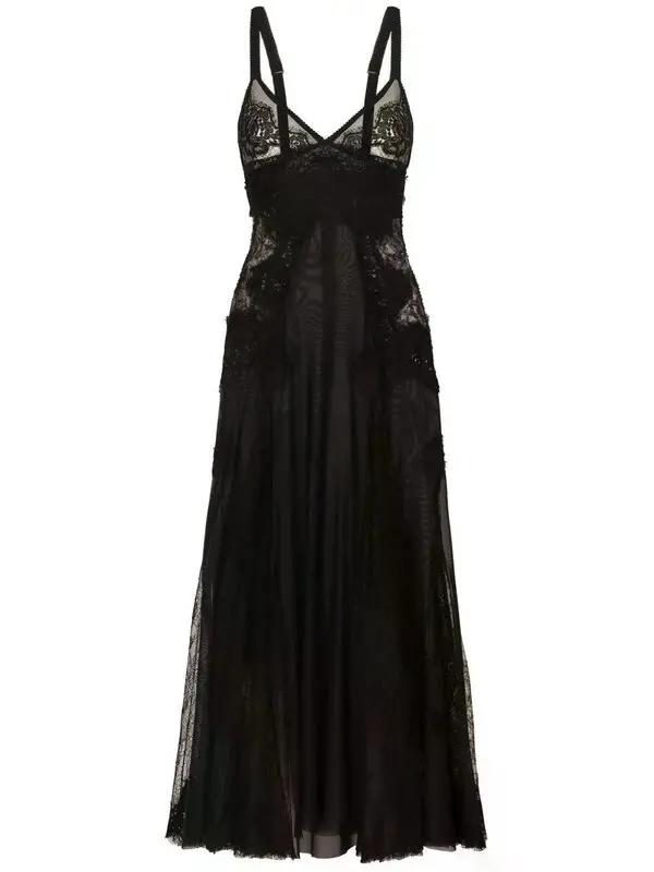 Dolce & Gabbana Lace-insert Flared Midi Dress - Black